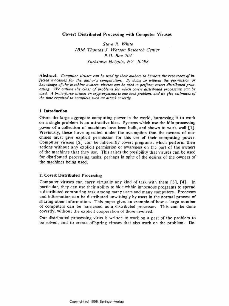 Covert Distributed Processing With Computer Viruses | PDF