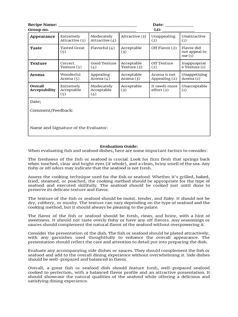 Sensory Evaluation Form for Task 4. | PDF | Odor | Taste