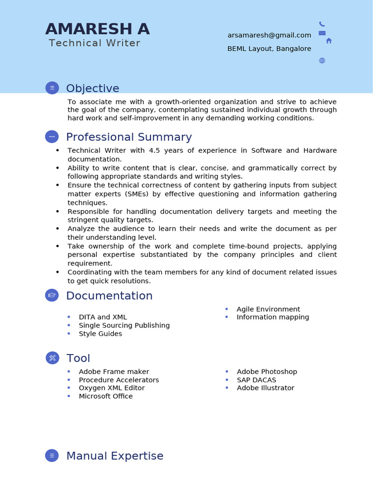 Amaresh A - Technical Writer - Resume | PDF | Documentation | Computing