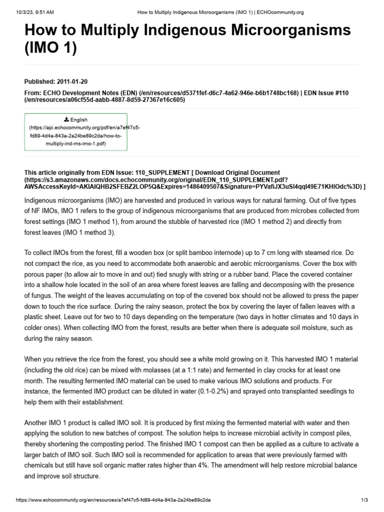 Multiply Indigenous Microorganisms Guide | PDF | Compost | Soil