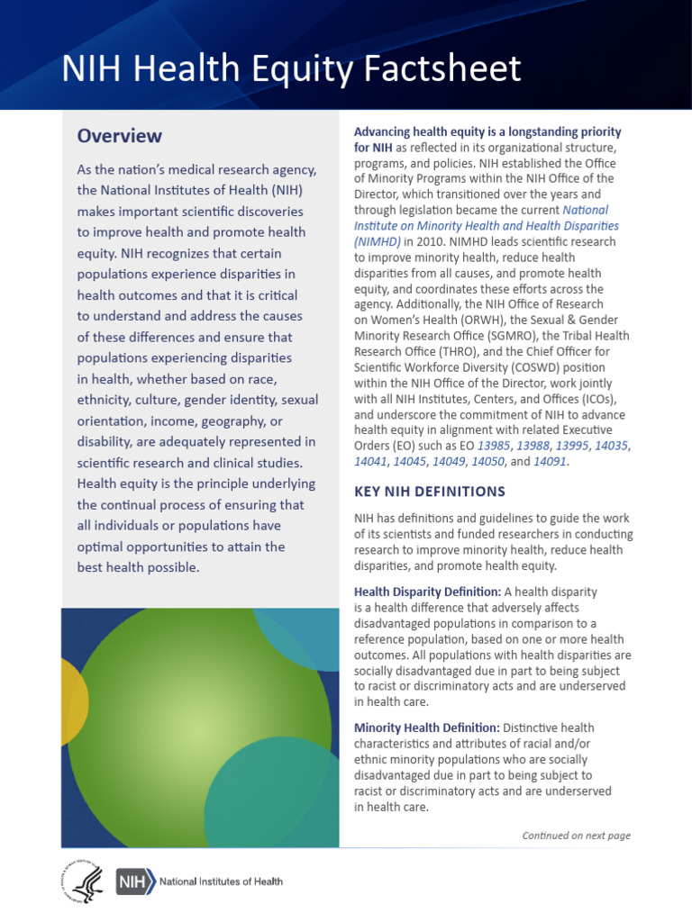 NIH Health Equity Initiatives Overview | PDF | Health Equity | Maternal ...