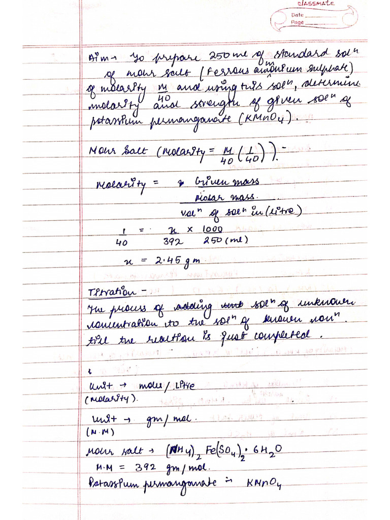 Mohr Salt Observation Copy Work | PDF