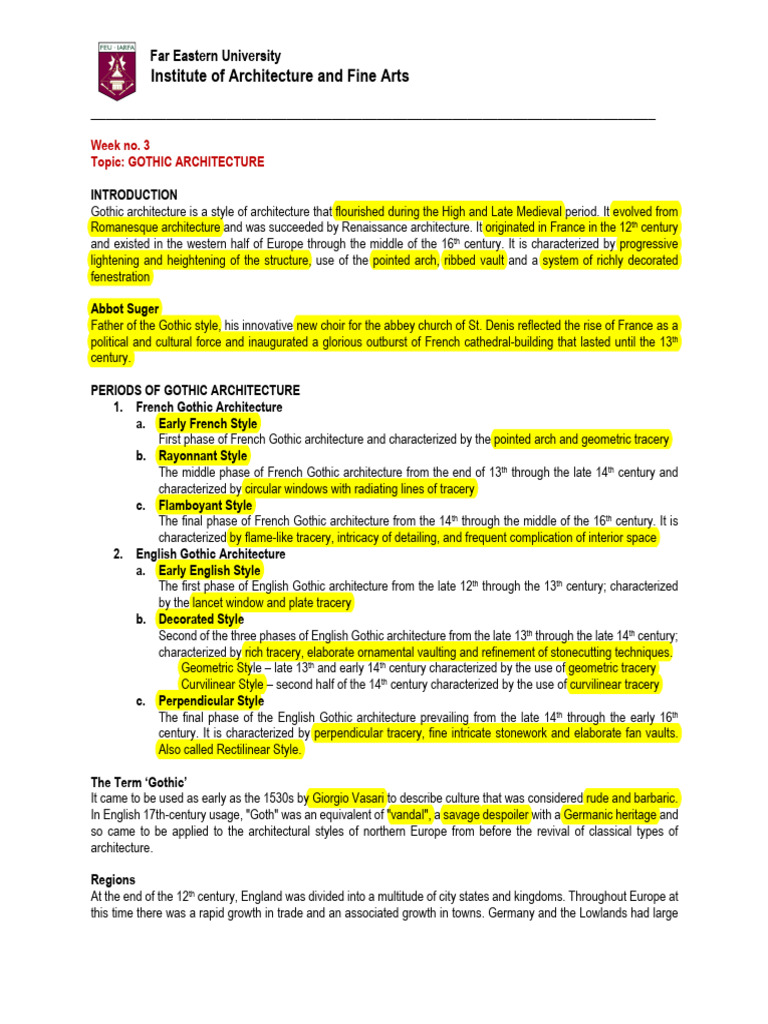 Week 3_Gothic Architecture_Lecture Notes | PDF | Gothic Architecture ...