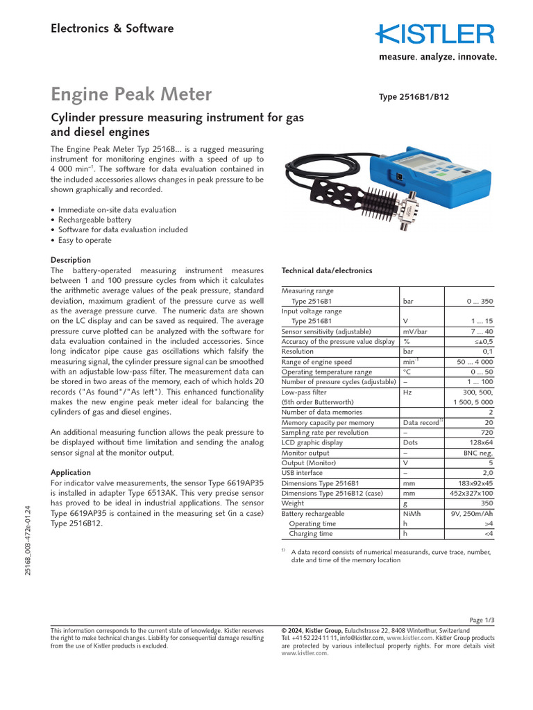 003-472e kistler - peack meter W32 | PDF | Instrumentation | Sensor
