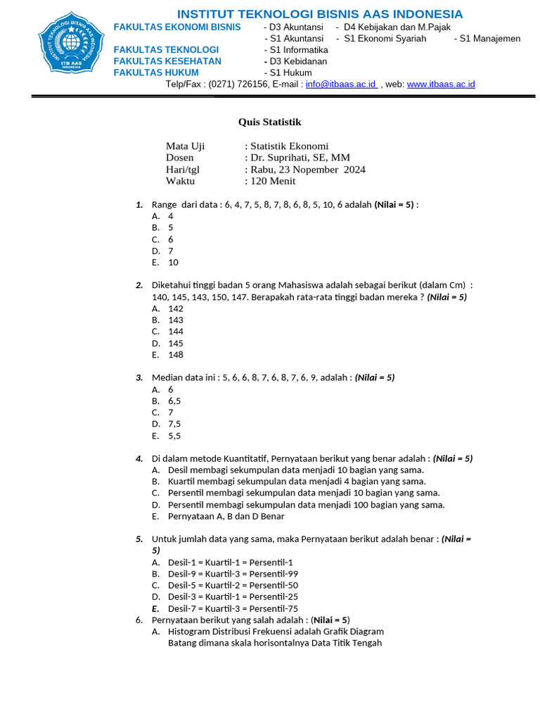 Quis Statistik 2024 | PDF