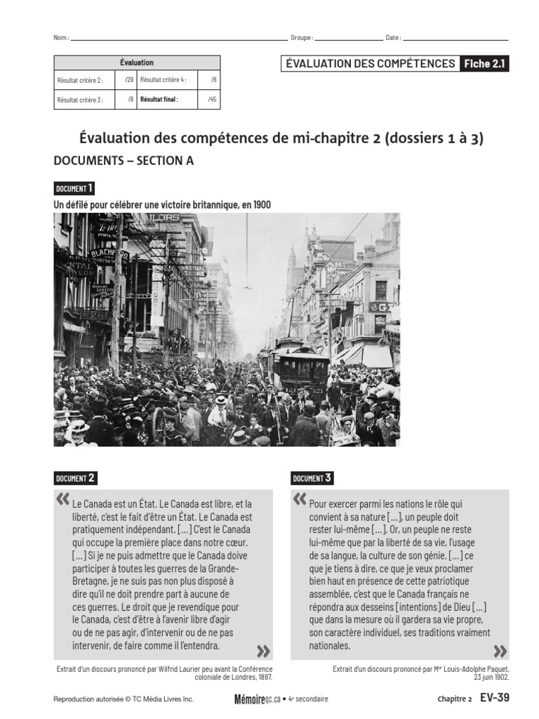 Évaluation des compétences historiques canadiennes | PDF | Canada | Québec