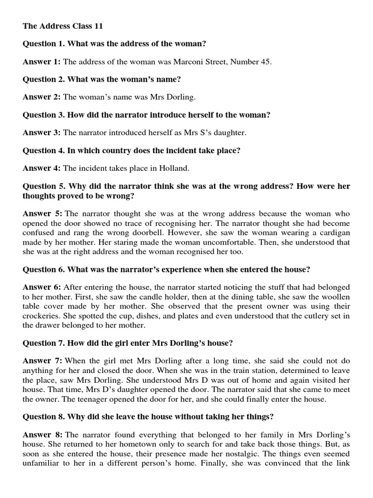 The Address Notes Class 11 | PDF