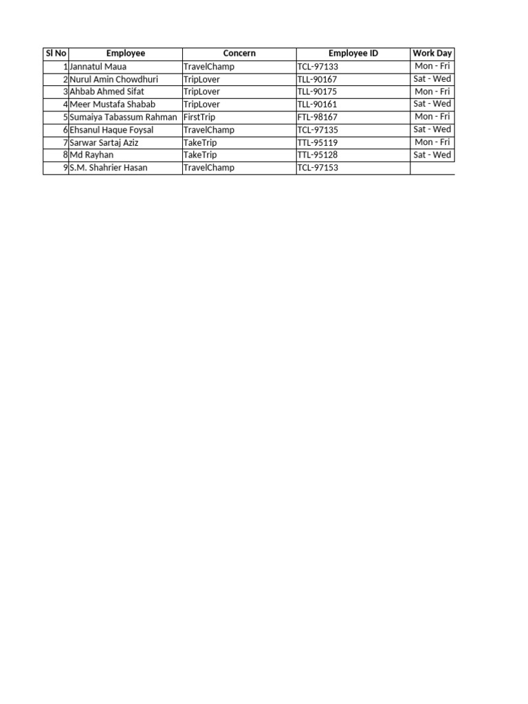 Employee Work Schedule Overview | PDF