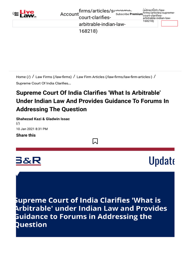Supreme Court of India Clarifies 'What Is Arbitrable' Under Indian Law ...