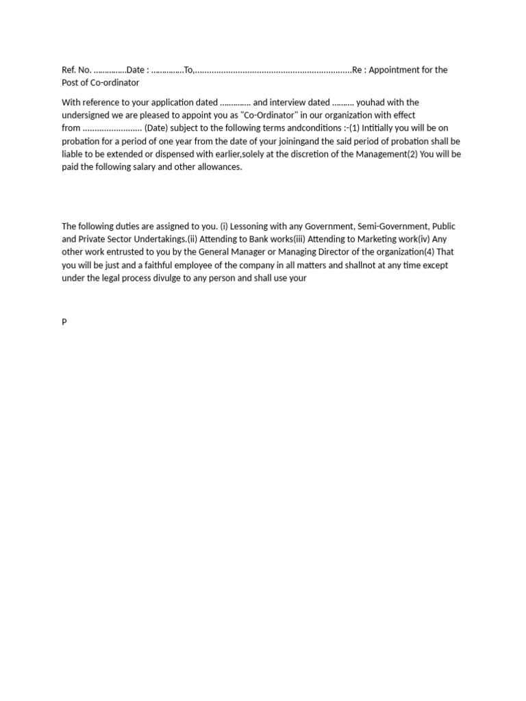 Sample Appointment Letter | PDF