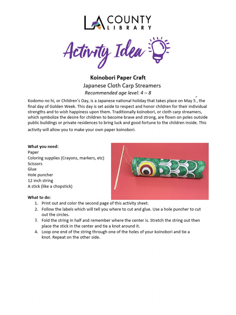 Koinobori Craft Template for Kids | PDF