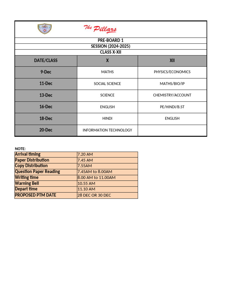 Preboard Date Sheet | PDF