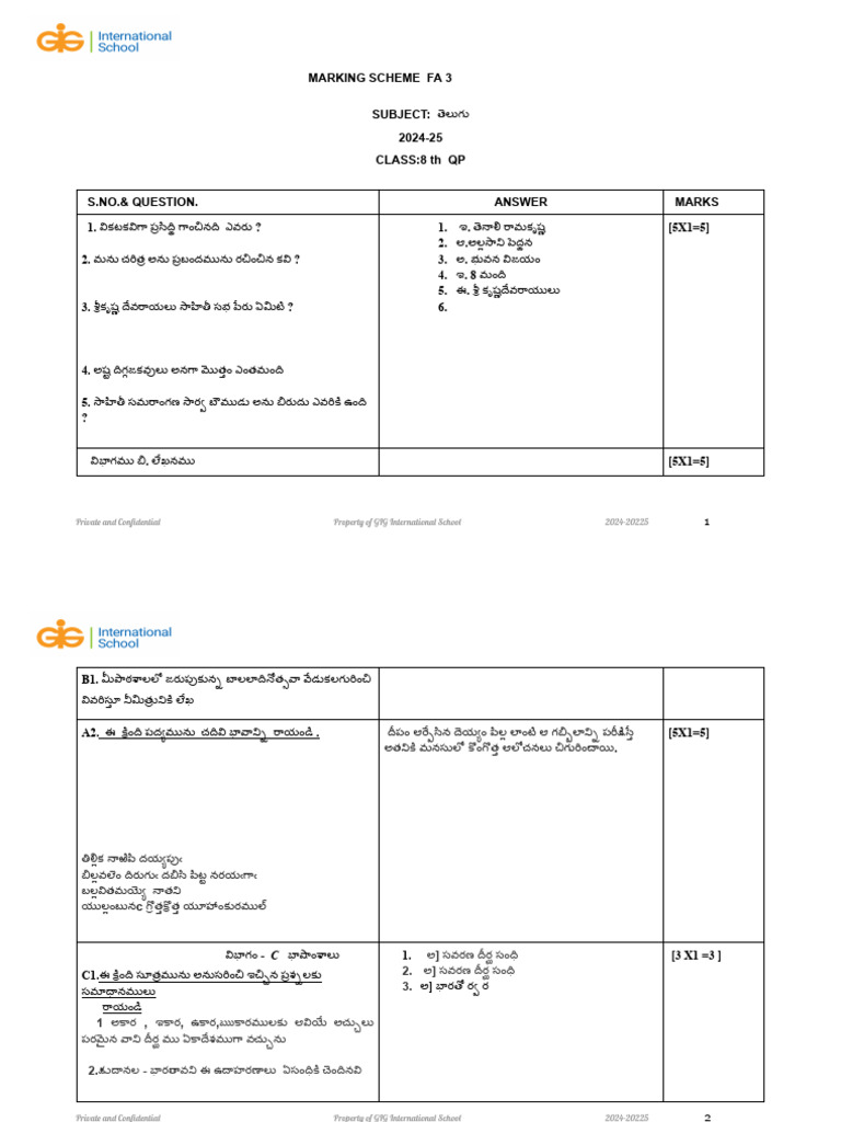 Marking Scheme Fa 3 Subject: 2024-25 Class:8 TH QP | PDF
