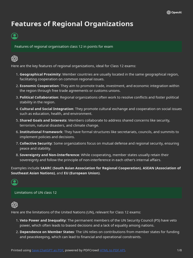 Features of Regional Organizations | PDF | United Nations ...