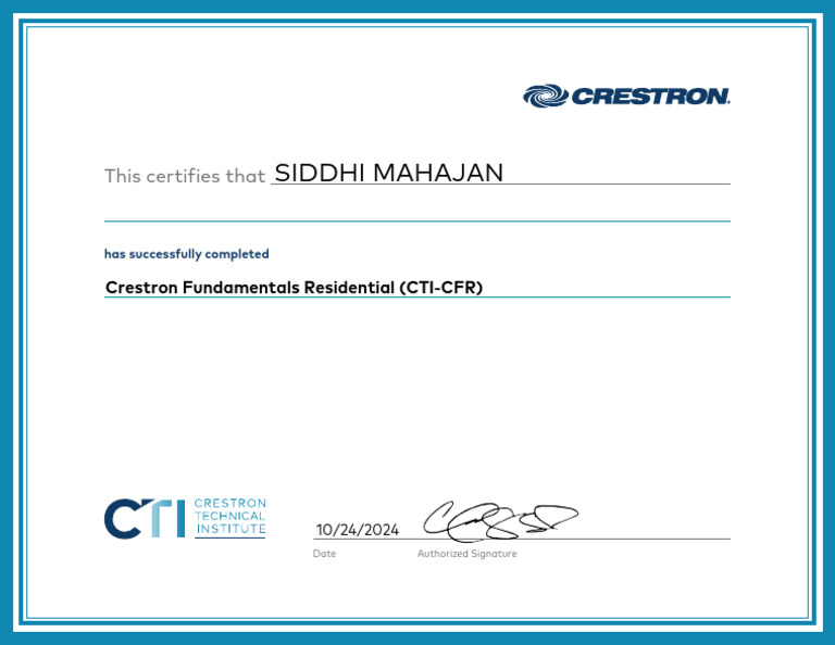 Crestron Fundamentals Residential (CTI-CFR) SIDDHI MAHAJAN | PDF
