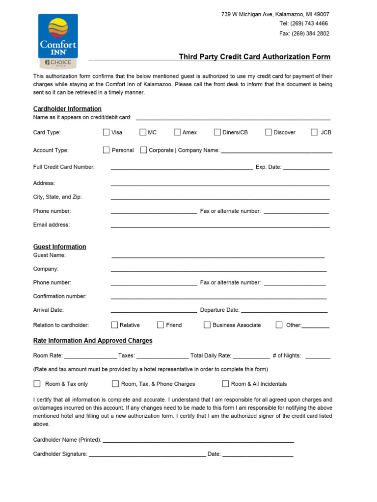 CC Auth Form Comfort Downtown | PDF | Credit Card | Service Industries