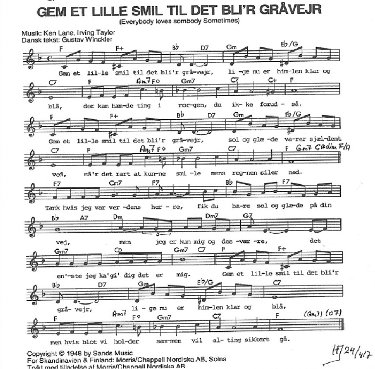 Gem Et Lille Smil Til Det Bli - R Gråvejr F - Noder | PDF