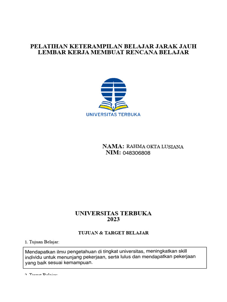 Ut PBB LPKBJJ 2023 PKBJJ Lembar Kerja Membuat Rencana Belajar | PDF