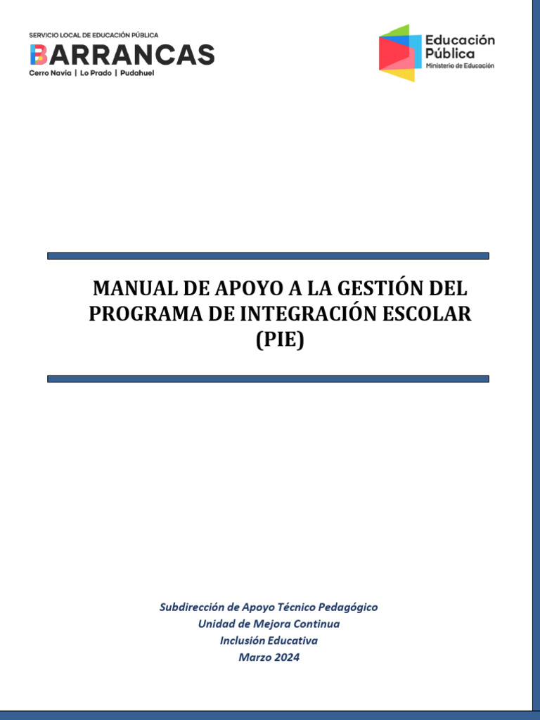 Manual de Gestión del Programa PIE 2024 | PDF | Aprendizaje | Evaluación