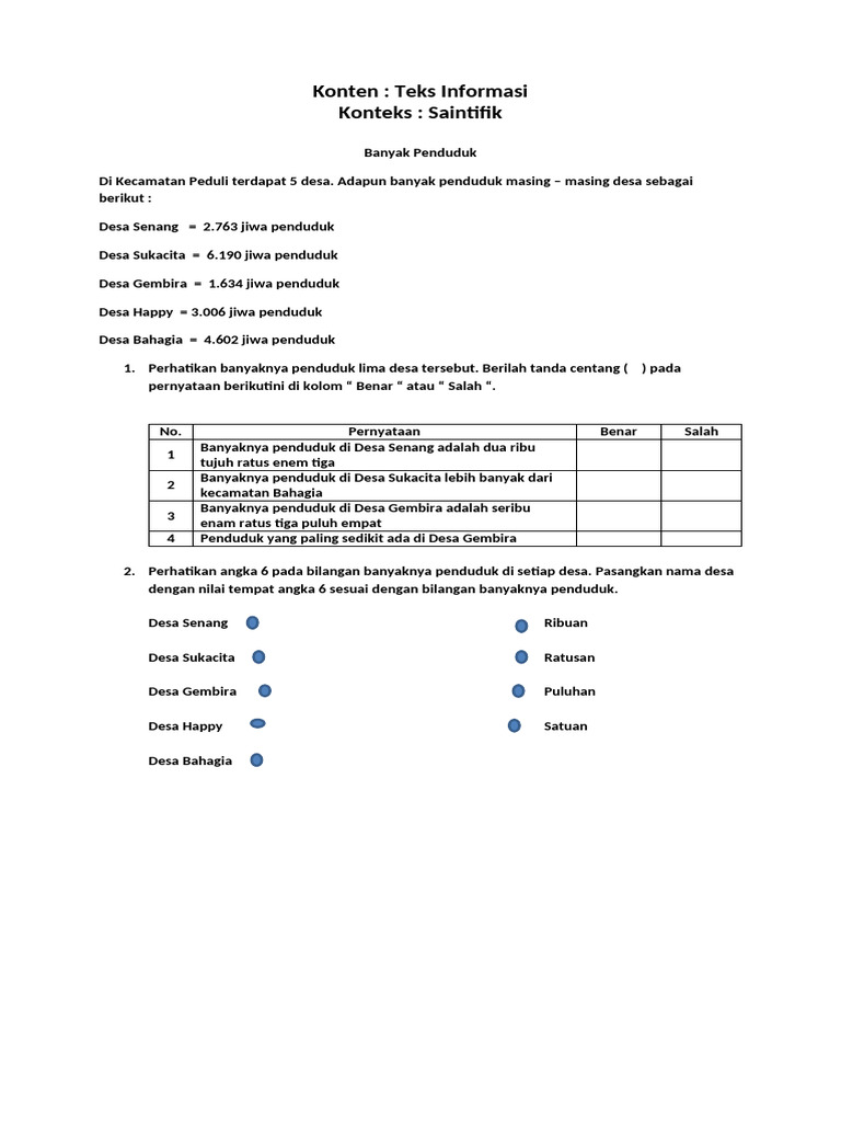 Data Penduduk dan Soal Matematika SD | PDF