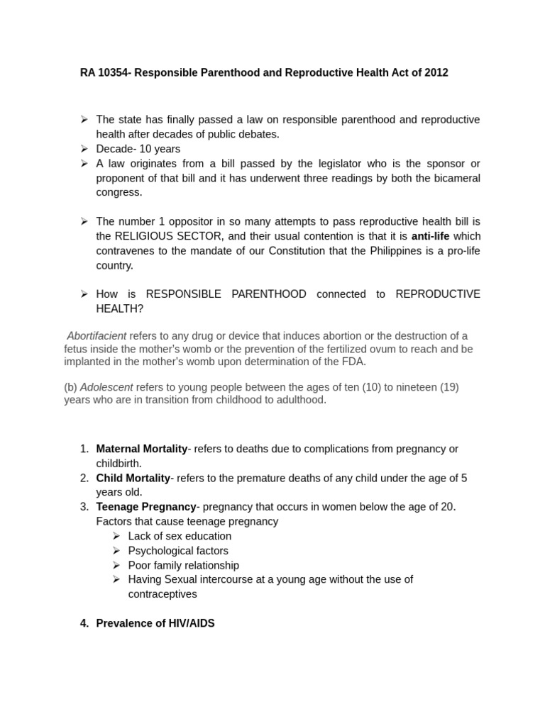 Handout in RH Law - Ra 10354 | PDF | Human Overpopulation | Pregnancy