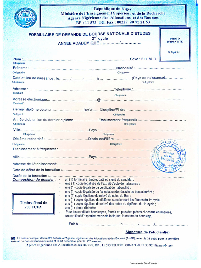 Formulaire Bourse 2nd Cycle | PDF