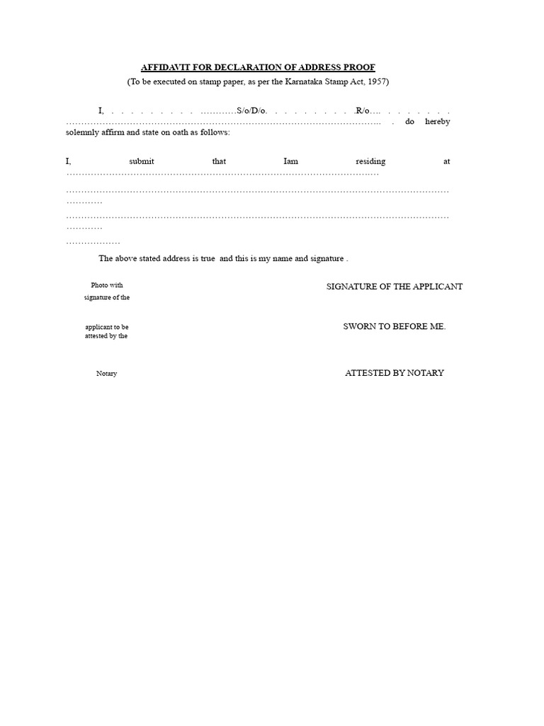 Affidavit For Declaration of Address Proof | PDF
