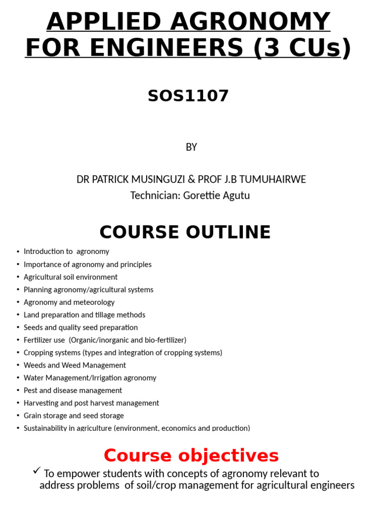 Lecture 1 Applied Agronomy | PDF | Agriculture | Crops