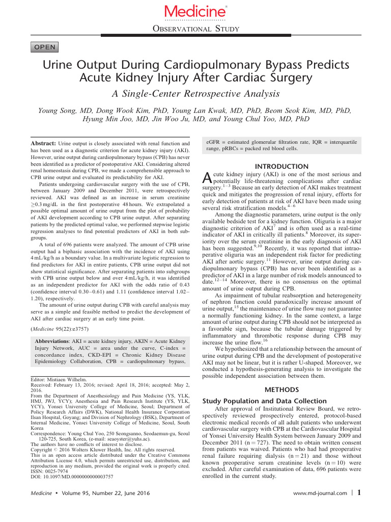 Urine Output During Cardiopulmonary Bypass.19 | PDF | Medical ...