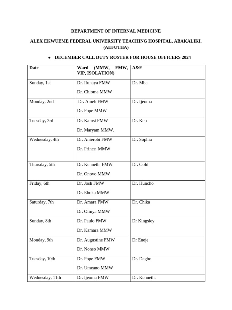 Updated December Roster | PDF