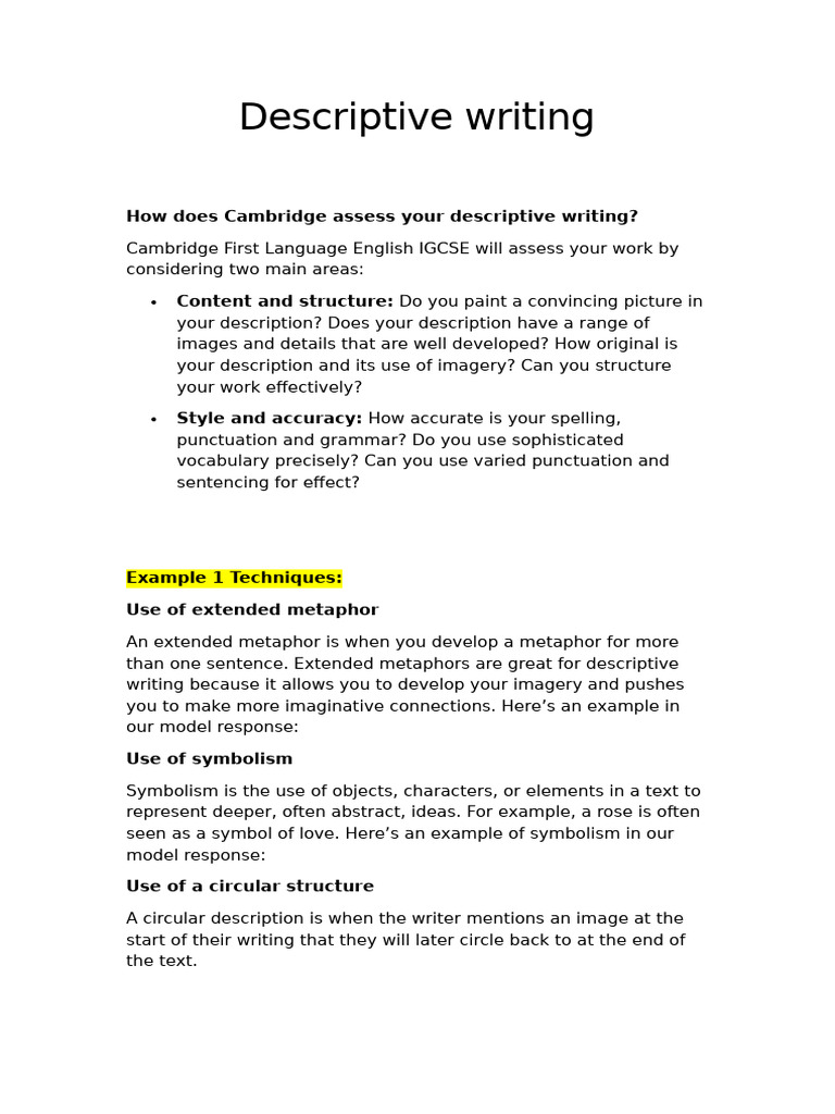 Descriptive writing Examples & tips | PDF