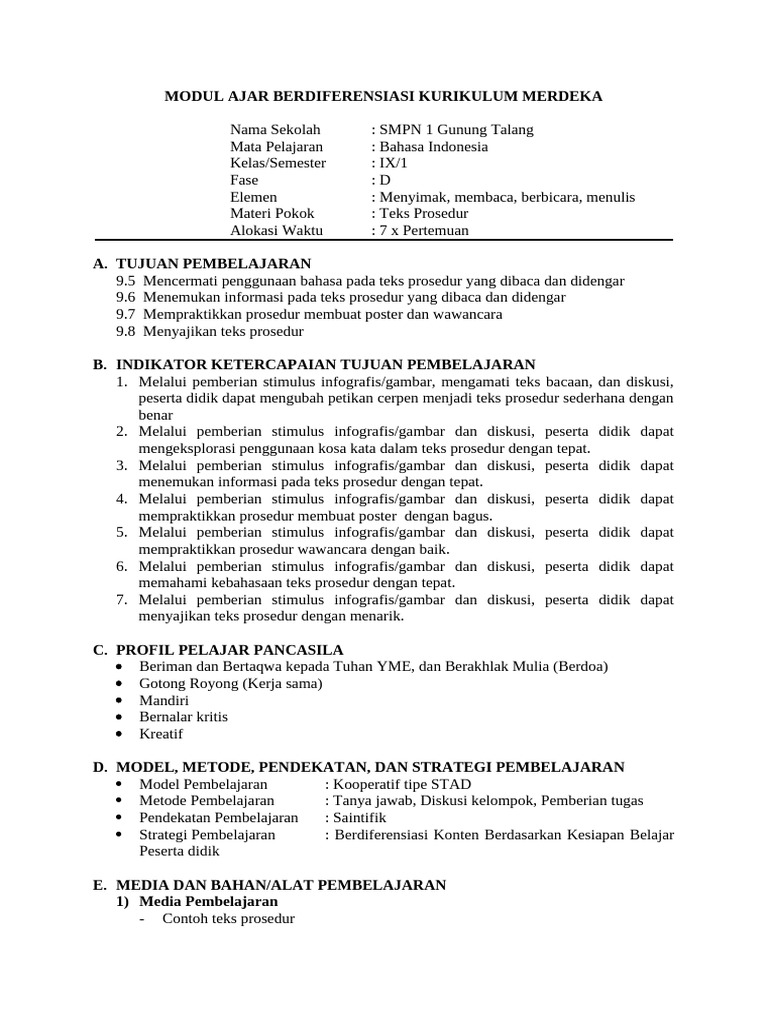 Modul Ajar Teks Prosedur | PDF