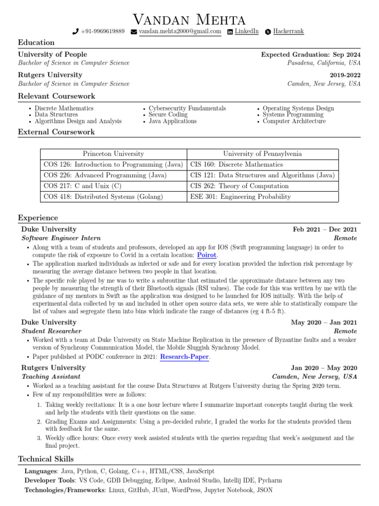 Vandan Mehta: Computer Science Resume | PDF | Eclipse (Software) | Software Development