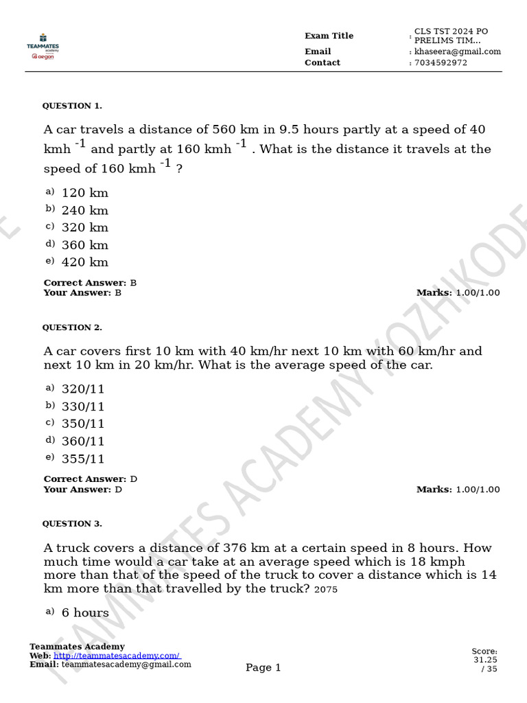 Cls TST 2024 Po Prelims Time &distance Boat & Stream-202726 | PDF ...