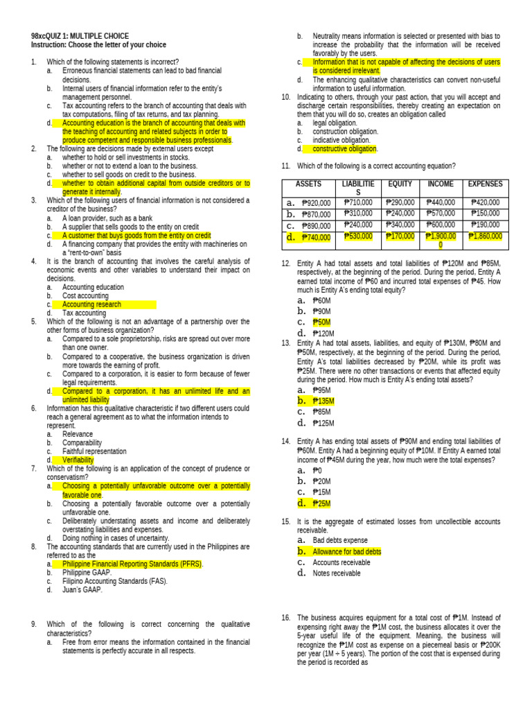 QUIZ-1-UTS-FAR-answer | PDF | Debits And Credits | Business