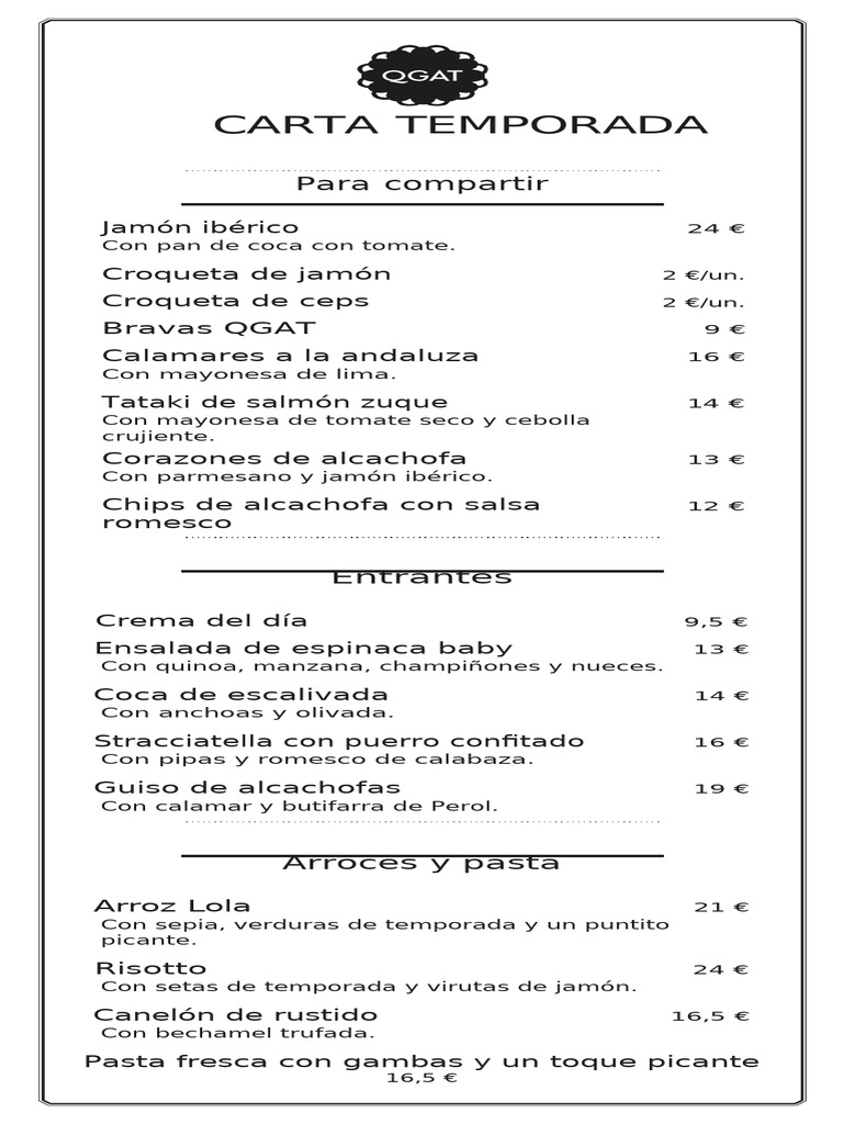 Ejemplo de Carta de Restaurante | PDF | ensalada | Alimentos