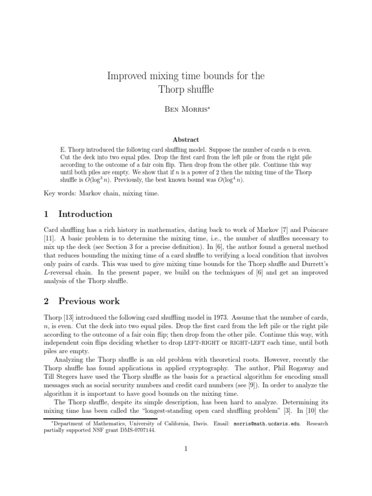 Improved Mixing Time Bounds For The Thor | PDF | Markov Chain | Permutation