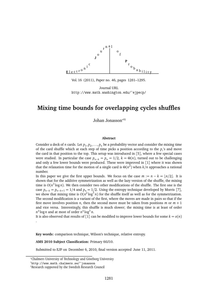 Mixing Time Bounds For Overlapping Cycle | PDF | Eigenvalues And Eigenvectors | Markov Chain