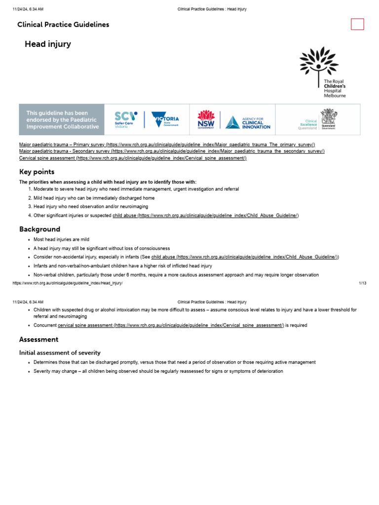 Clinical Practice Guidelines - Head Injury | PDF | Causes Of Death ...