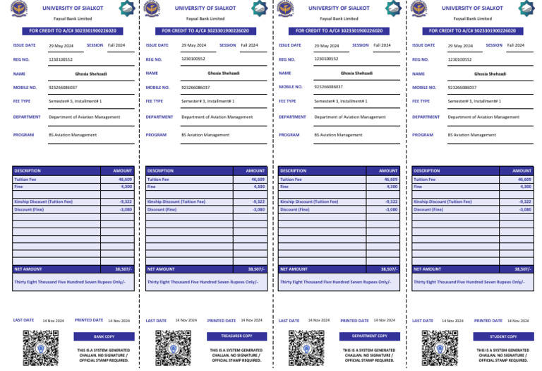 Semester Fee Challan (1) | PDF | Payments | Services (Economics)