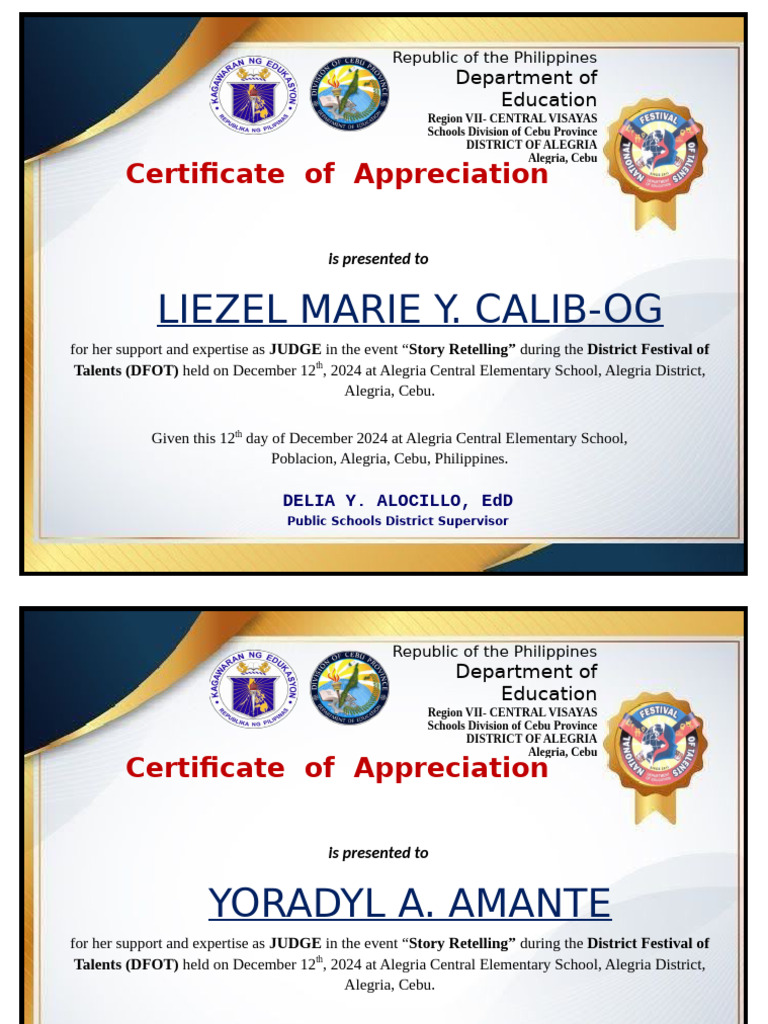 Certificate For The Judges Dfot 2024 | PDF