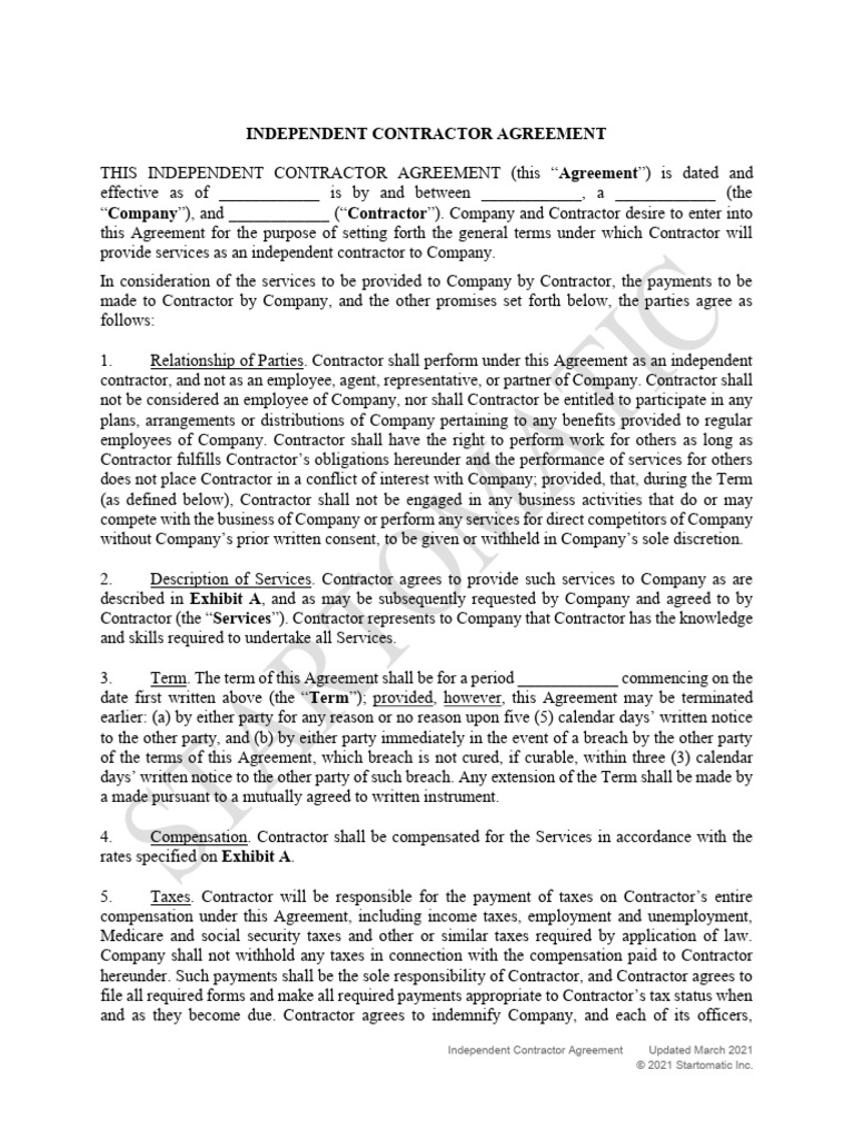 Independent Contractor Agreement Template | PDF | Employment | Trade Secret