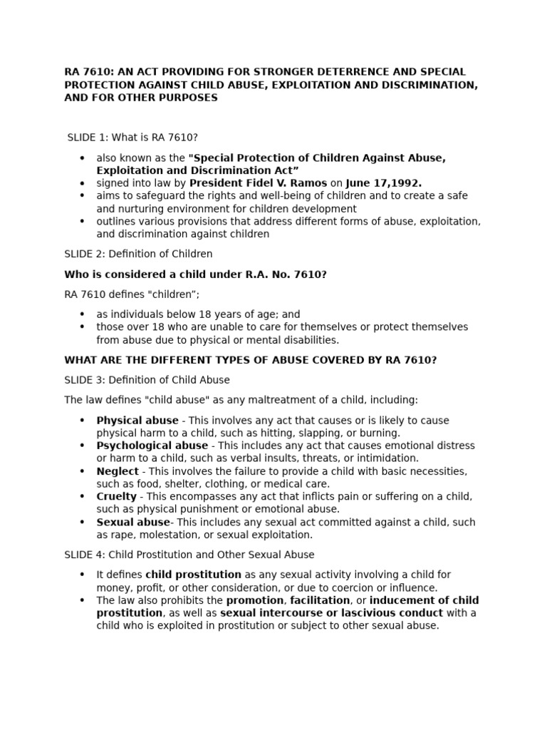RA-7610 | PDF | Child Abuse | Obscenity