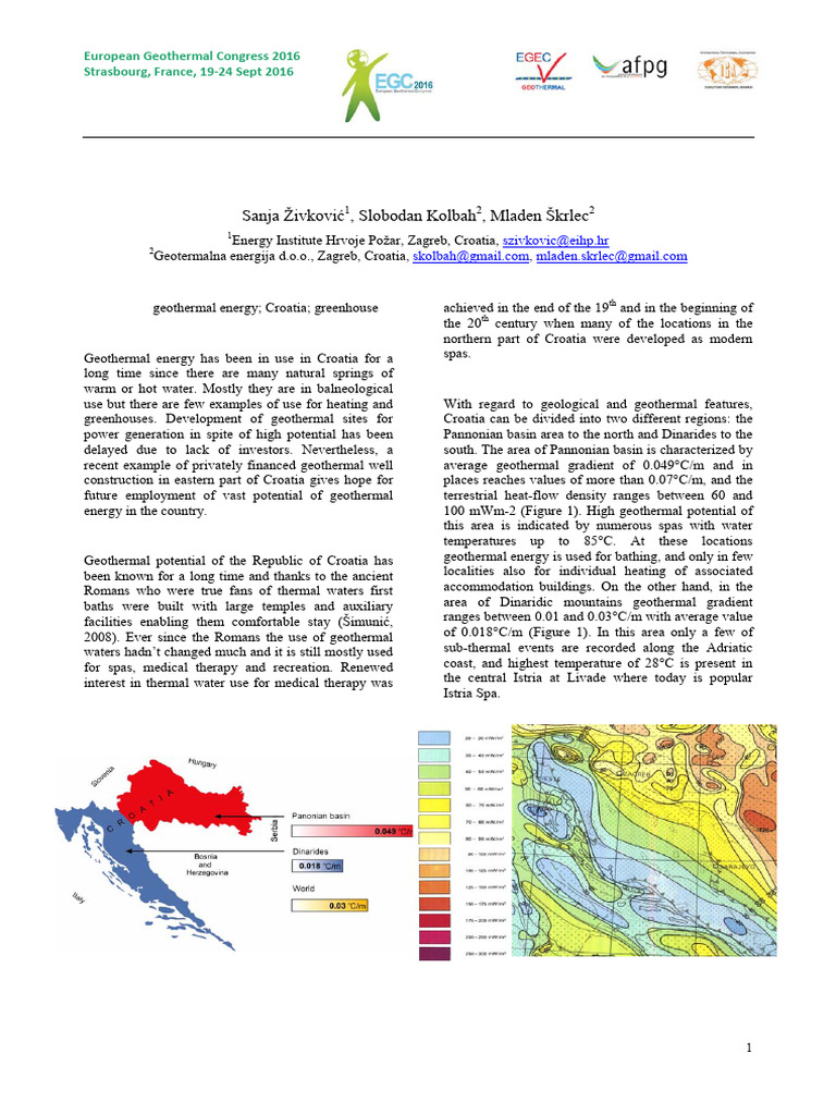 CROATIA Country Update EGC 2016 | PDF | Geothermal Energy | Spa