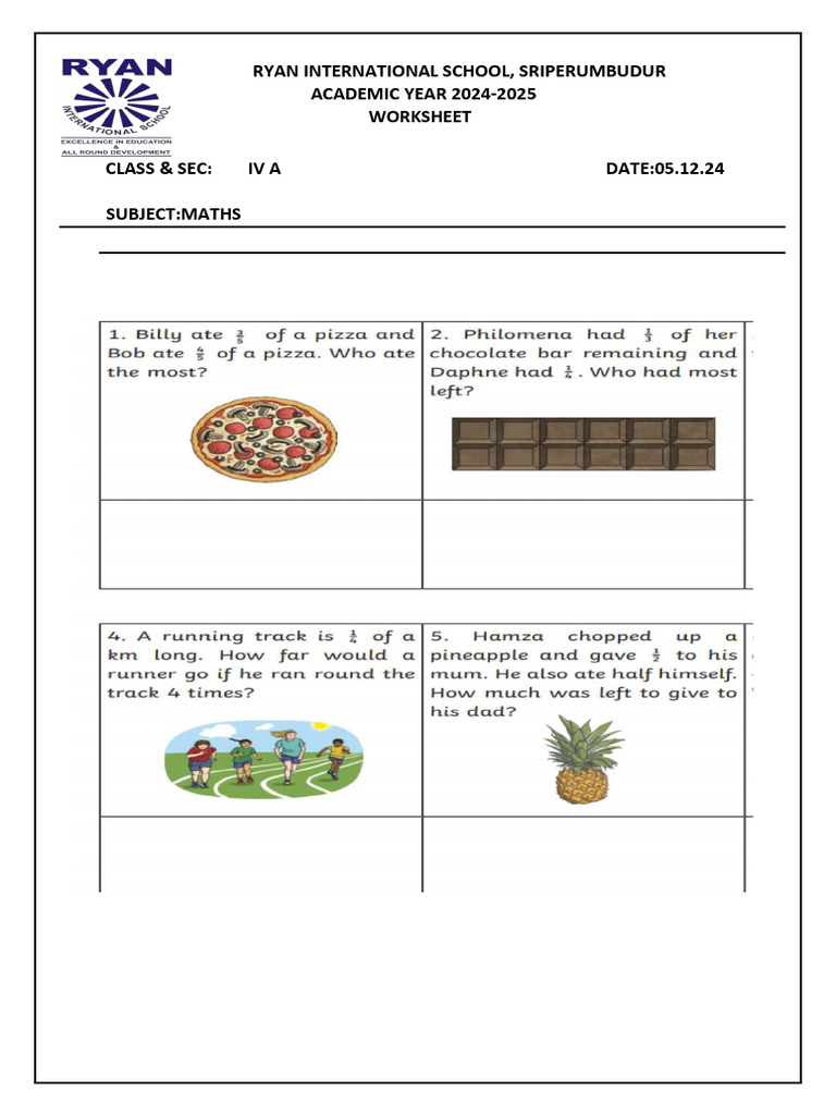 Ryan International School, Sriperumbudur ACADEMIC YEAR 2024-2025 Worksheet Class & Sec: Iv A ...