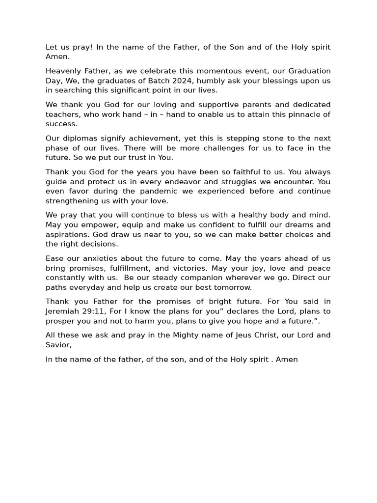 Graduation Prayer | PDF
