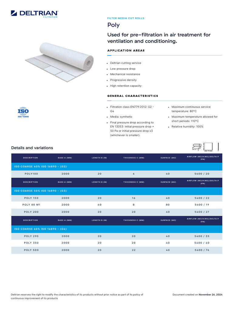 Deltrian Ut Rolls of Poly Filter Media en | PDF | Applied And ...