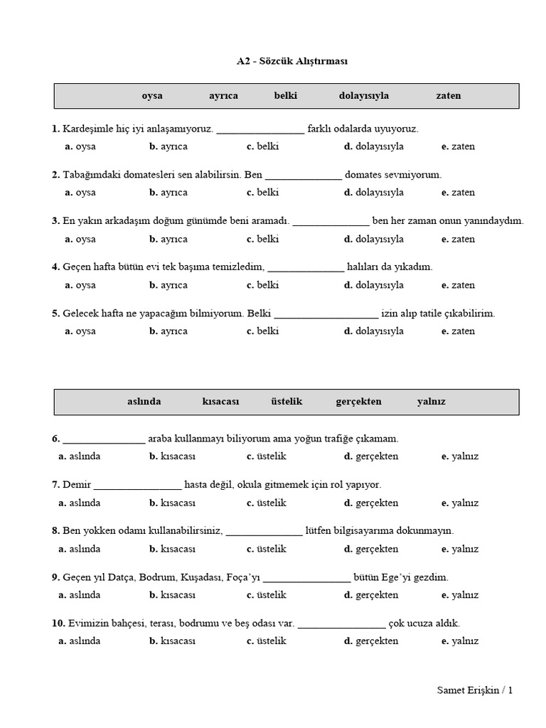 A2_Sozcuk_Calismasi_Ilgecler_baglaclar_v | PDF