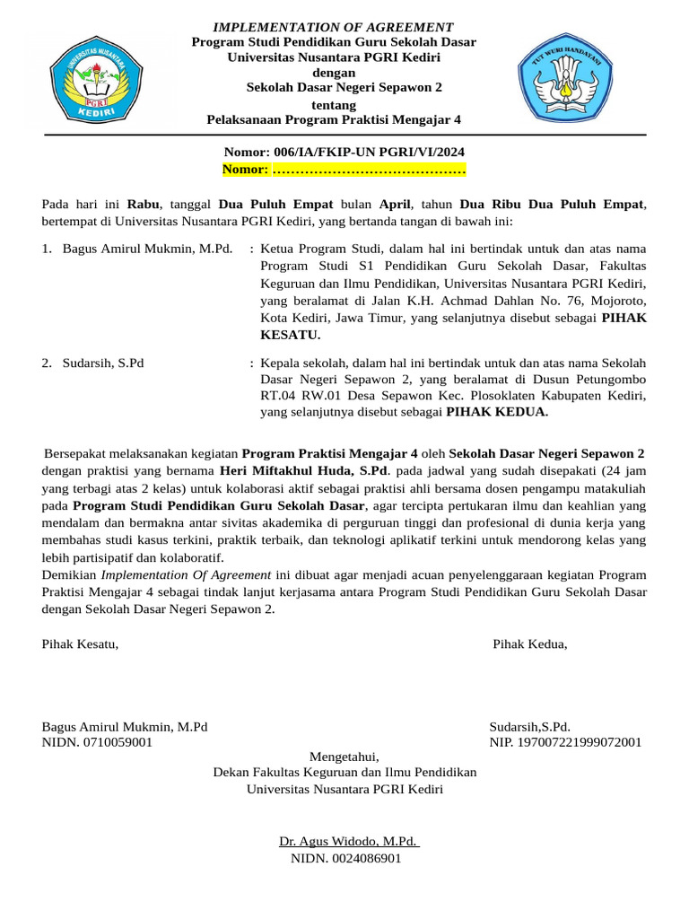Kesepakatan Program Praktisi Mengajar 4 | PDF