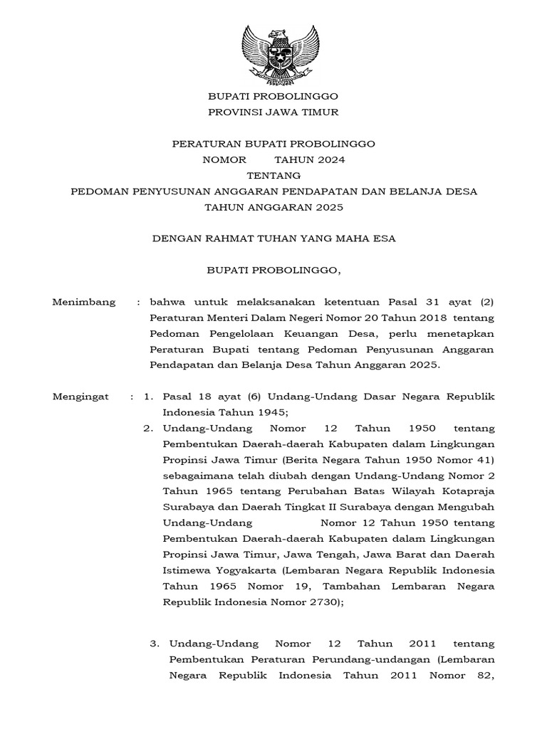 Draft Perbup Pedum APBDesa 2025 - Edit-1 | PDF